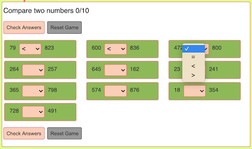 Number Comparing Game - Educational Games For Kids