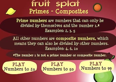 Primes and Composite Numbers Fruit Splat game - Educational Games For Kids