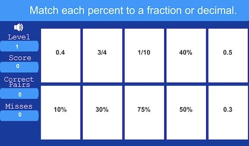 Match Percentage, Decimal, and Fraction - Educational Games For Kids