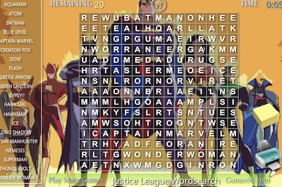 Remaining 20 – Justice League Wordsearch - Educational Games For Kids